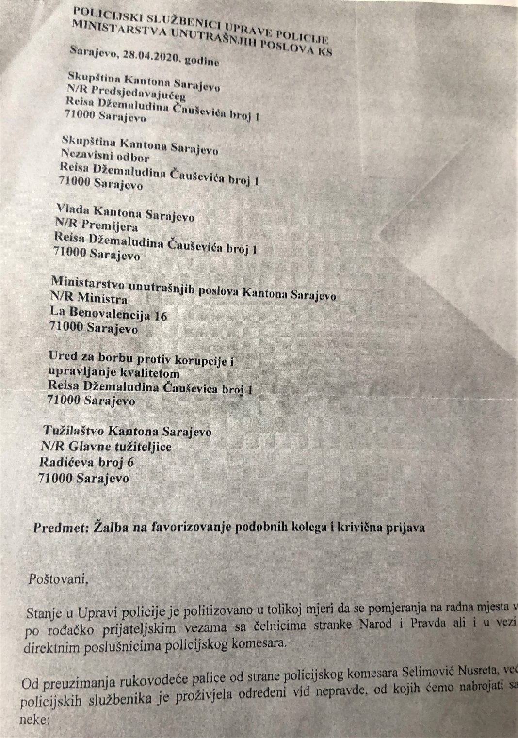 BURNO U MUP KS: Grupa uposlenika podnijela krivičnu prijavu protiv ...